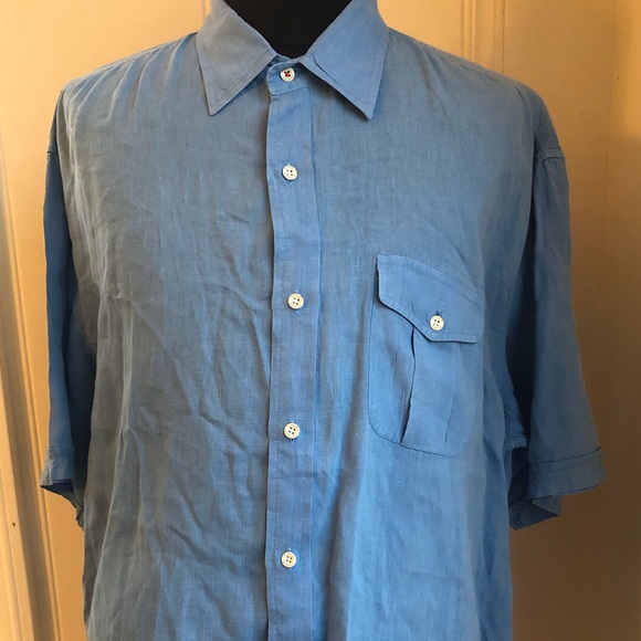 Faconnable | Shirts | Faconnable Linen Short Sleeve Button Down Shirt ...